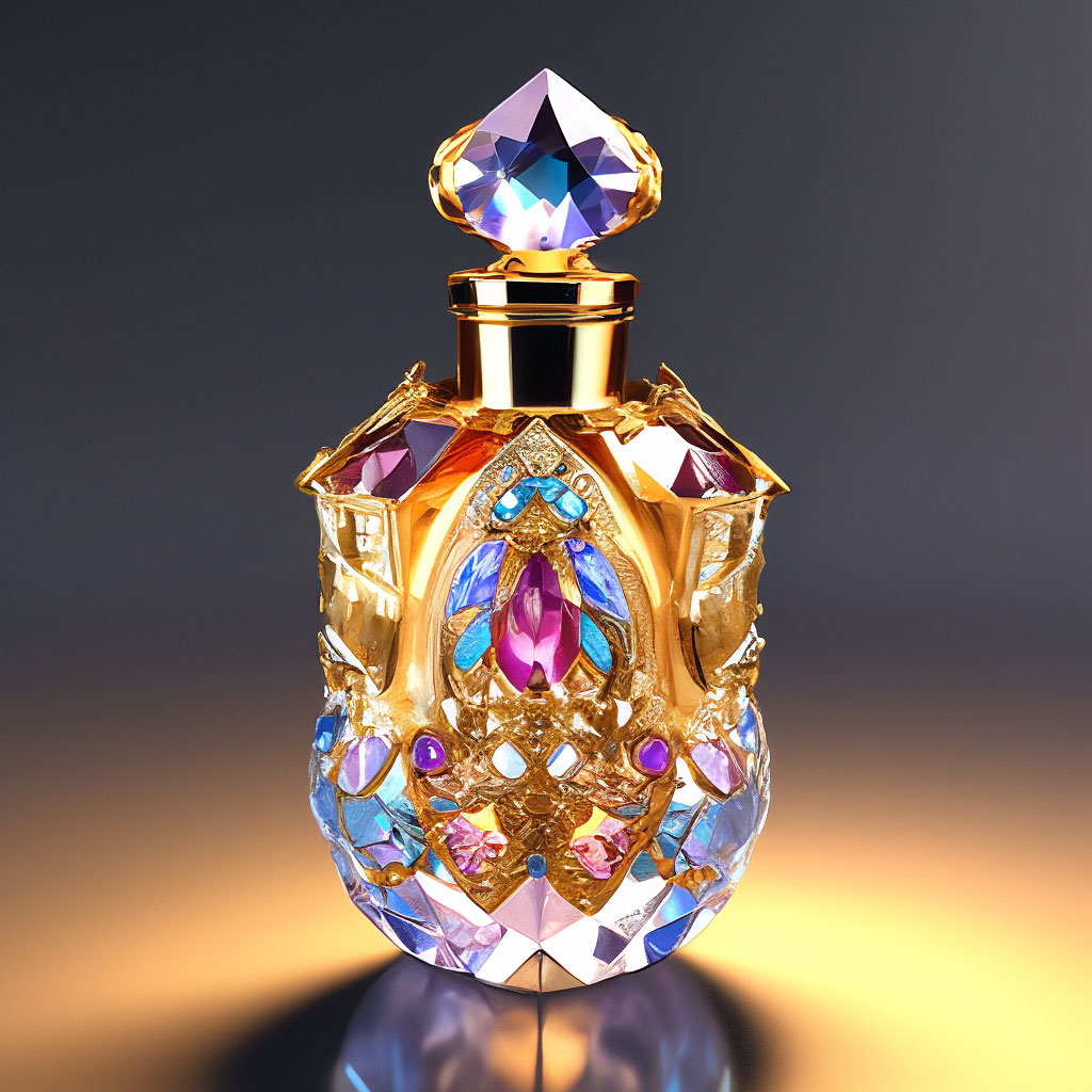 "A magnificent crystal perfume bottle inlaid with gold and precious ...