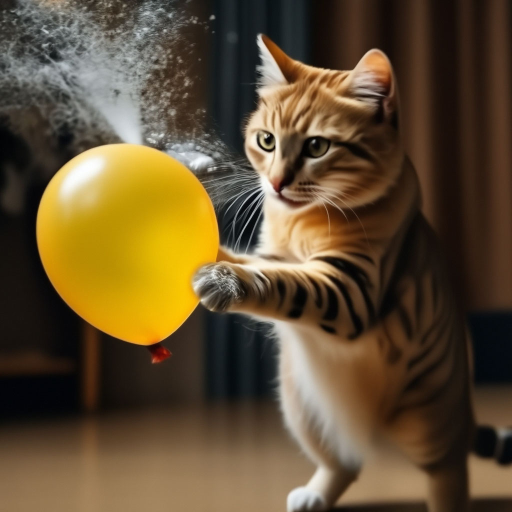 "😼😼😼 the cat punctures the balloon with its claw, the moment of the ...