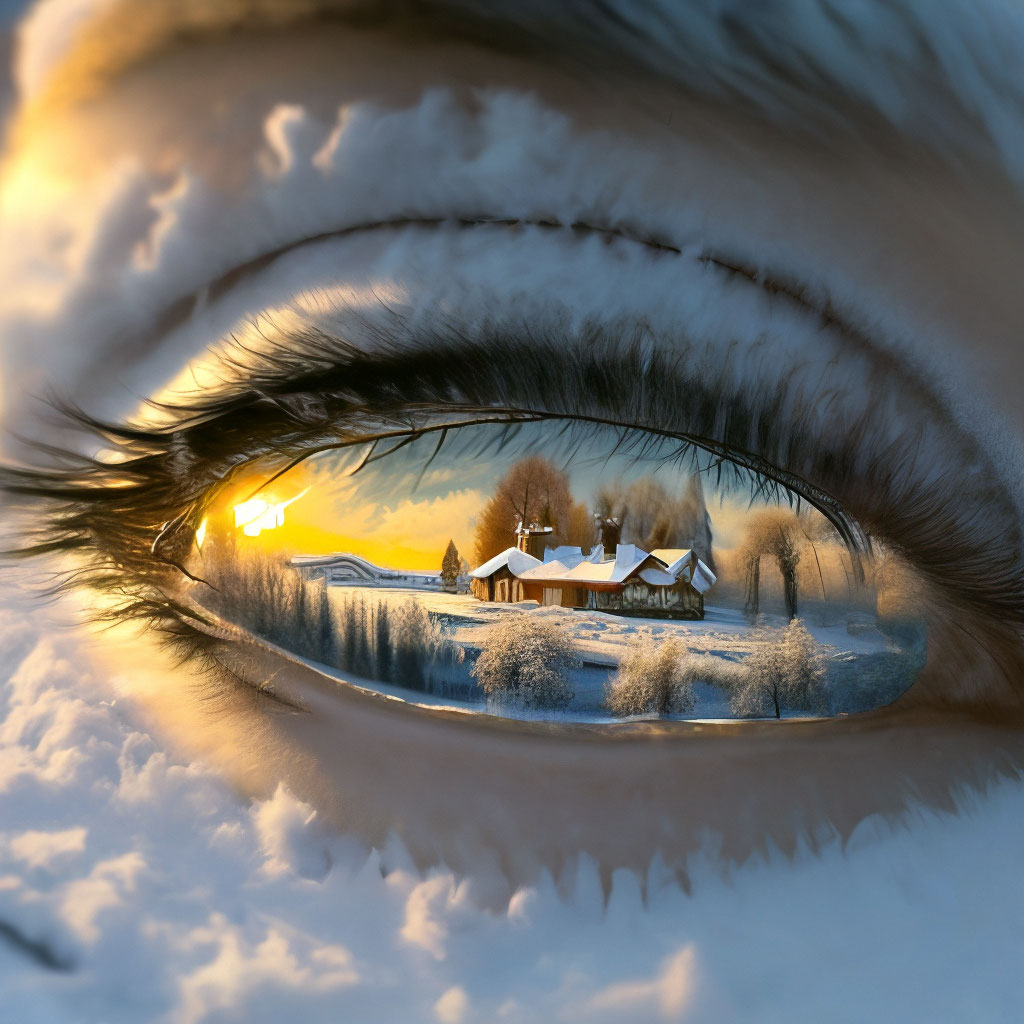 "💙 Eyes, eyelashes Winter landscape instead of eyes, illustration in ...