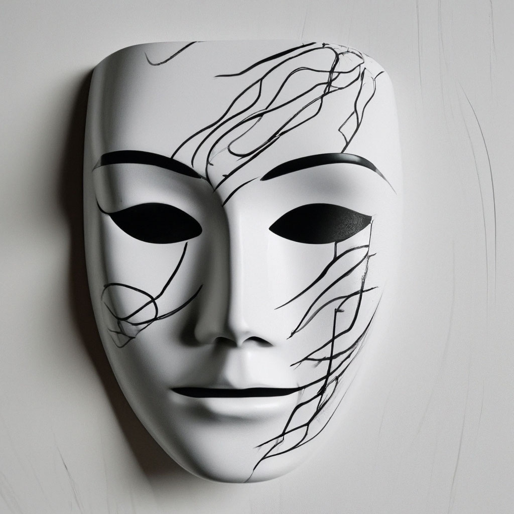 "Minimalistic black drawing few line scribbling, evoking a psychopathic ...