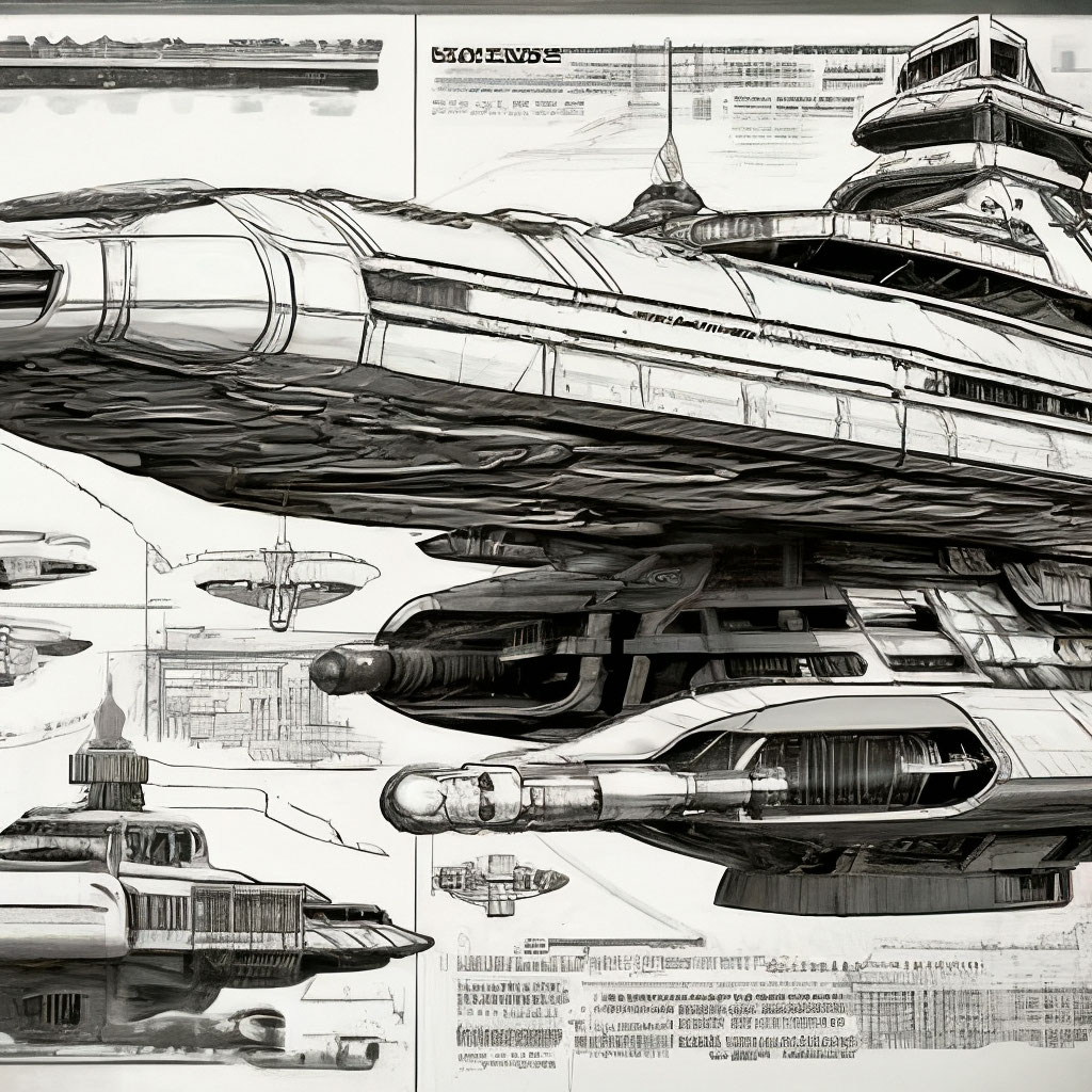 "Technical drawing of the photonic starship Zarya from the film Moscow ...