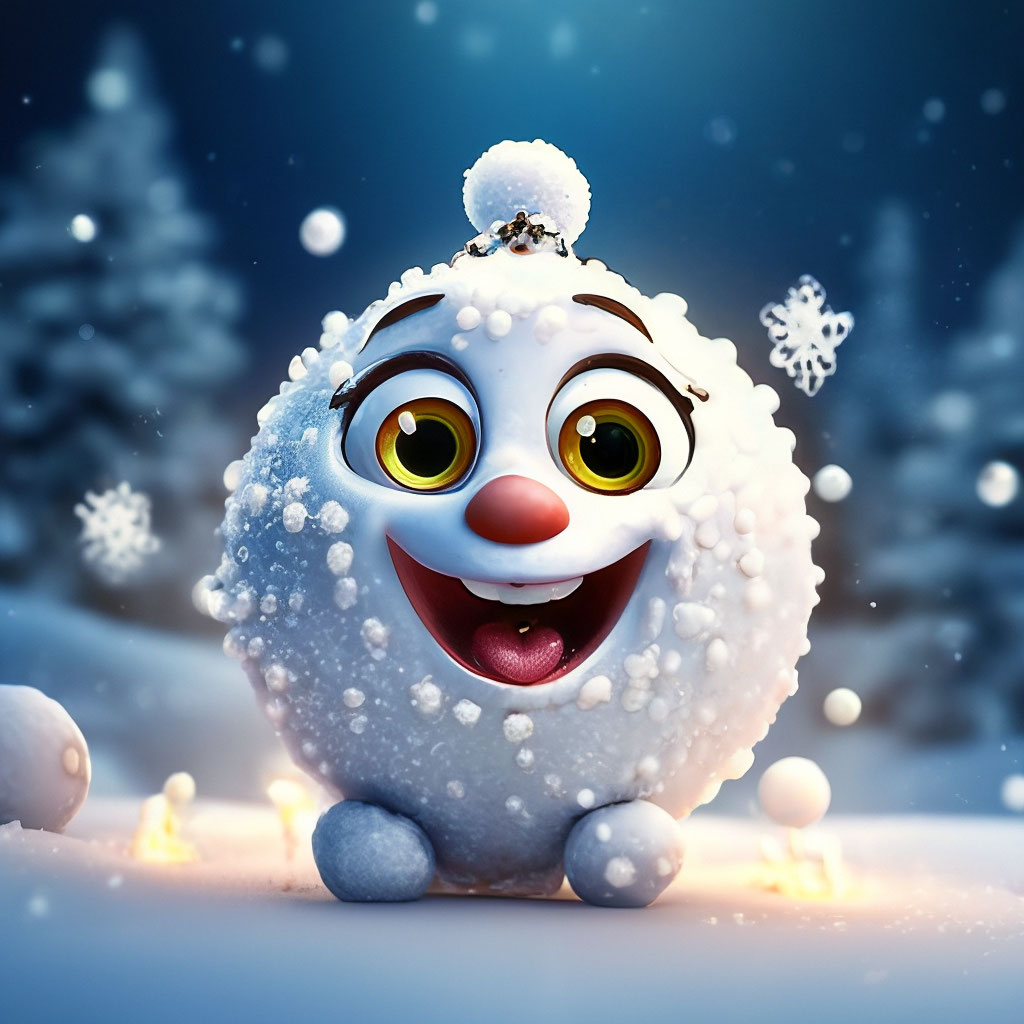 "Funny snow ball, big eyes, delicate snowflakes icicles, pearl effect ...