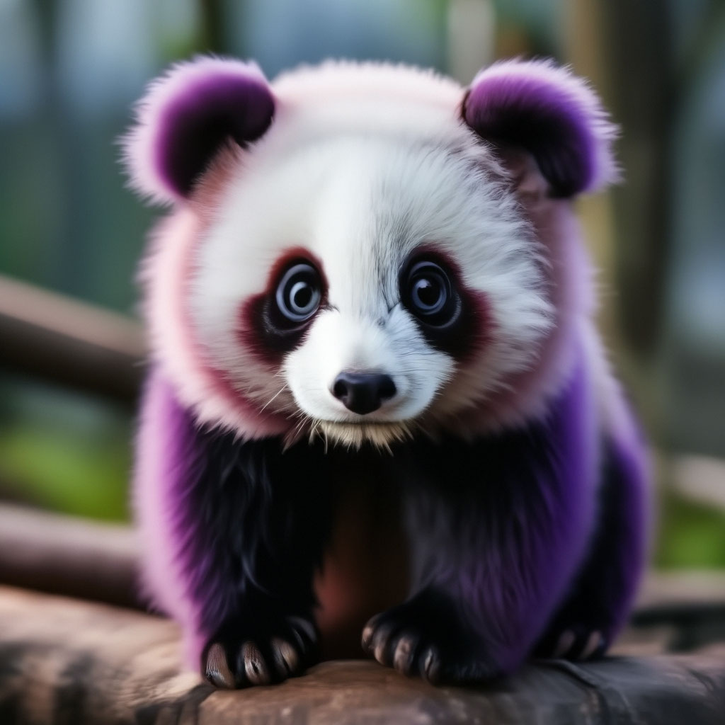 "A lilac-colored mini panda with purple big eyes" — image created in ...