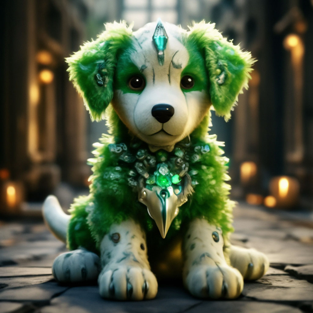 "The big green dog is very Cute , realistic, whole body made of ...