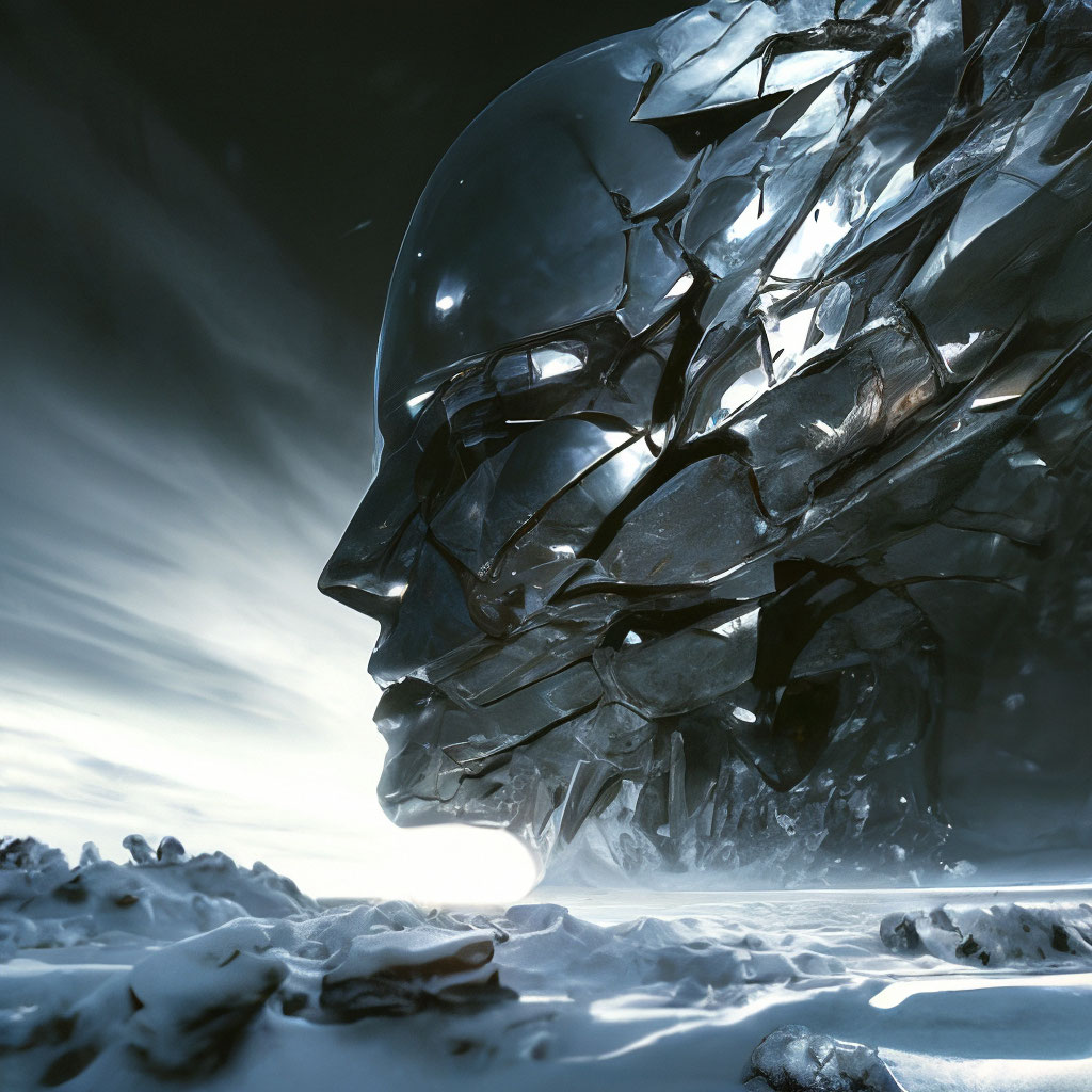 "Pitch darkness surrounds a terrible broken face in the sky ...