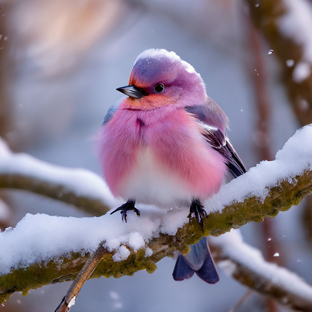 "A fluffy lilac bird on a snow-covered branch of a rowan tree" — image ...