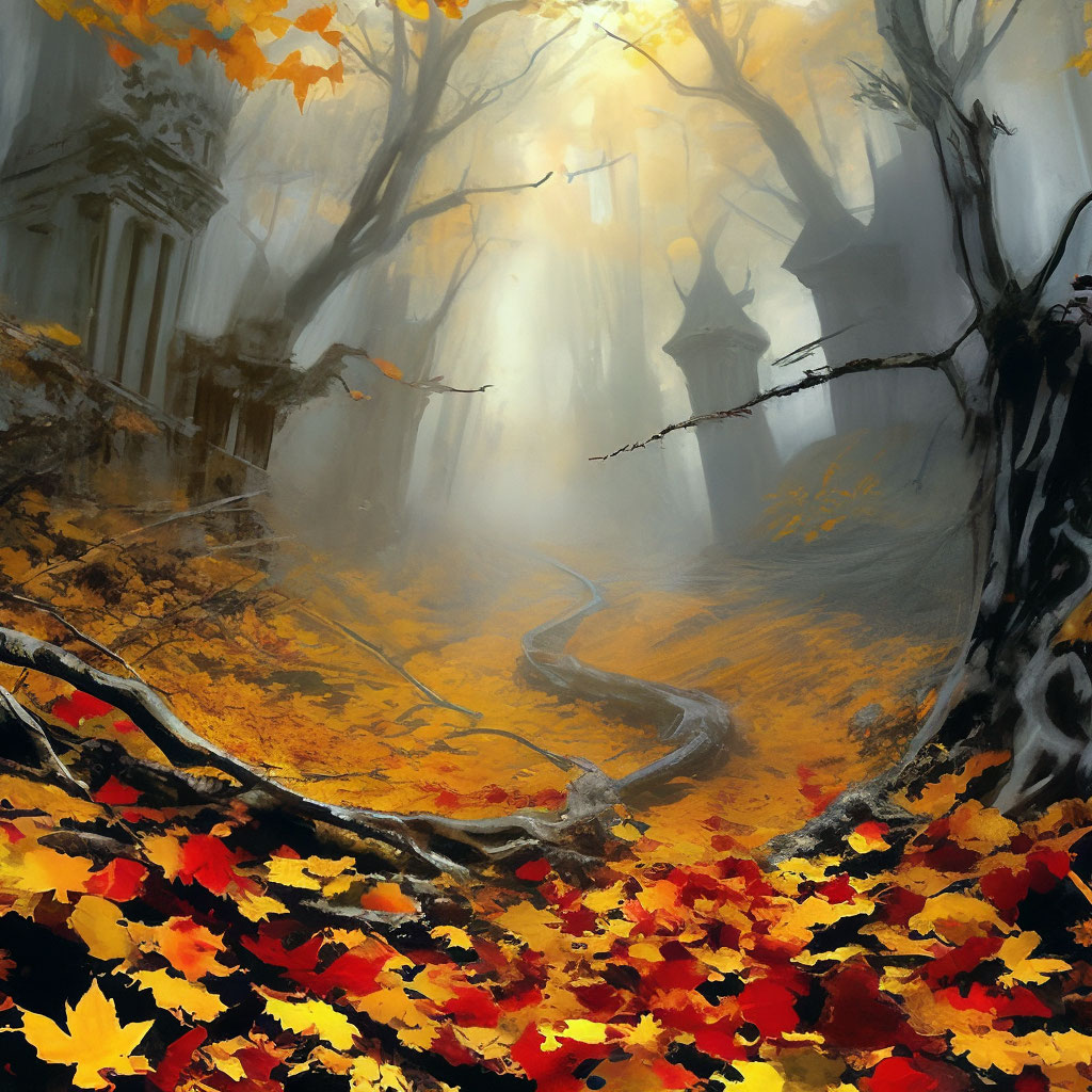 "Leaf fall in Gothic style. The dance of skeletons. Time stirs up ...