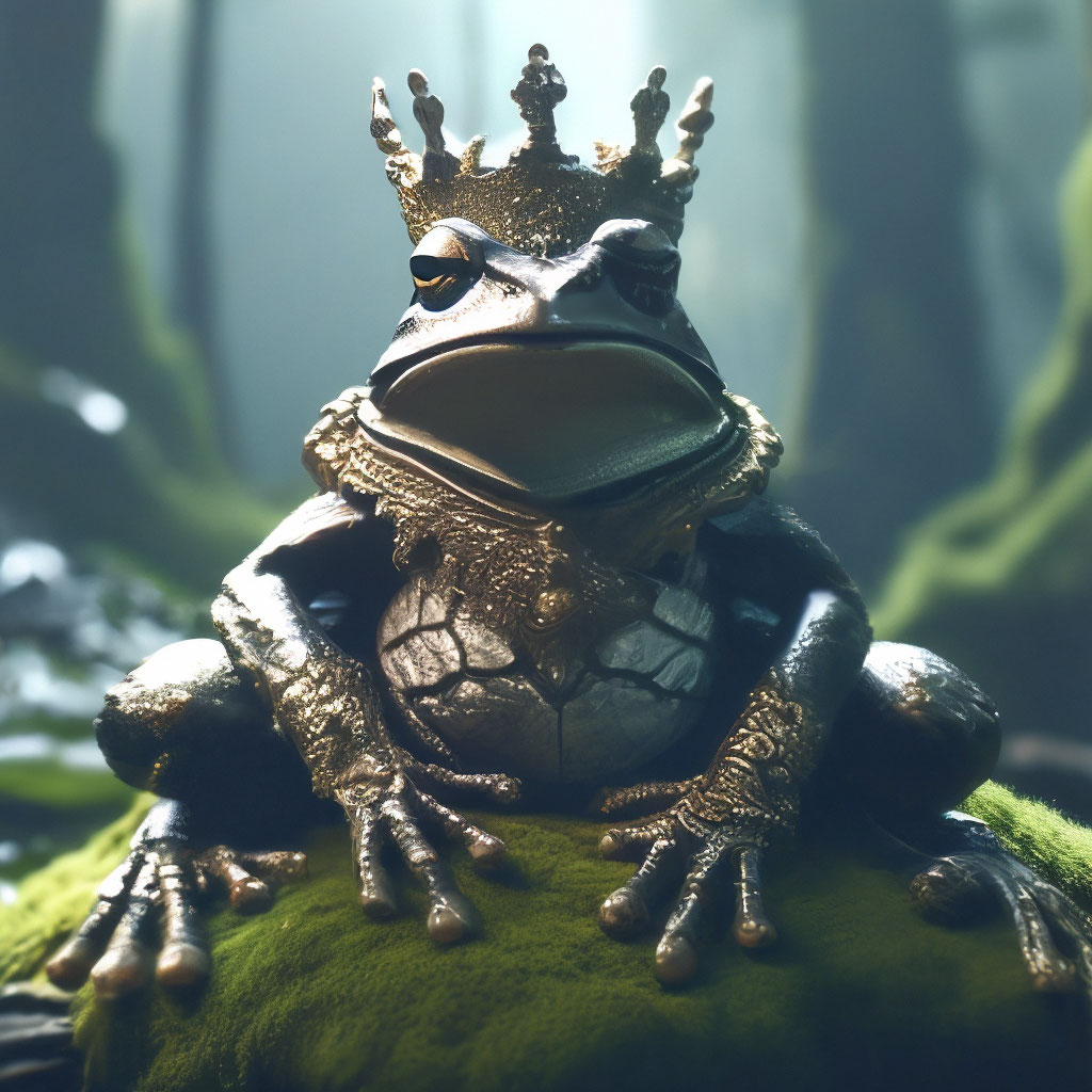 "Frog king sits on the throne 4K hd realistic" — image created in Shedevrum