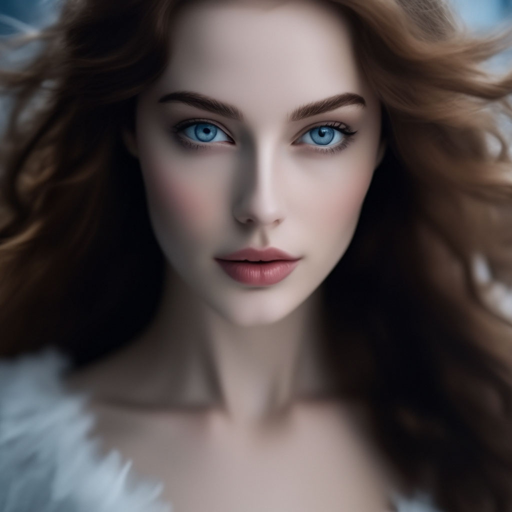 "A beautiful girl with pale pink skin , mesmerizing cool deep blue eyes ...