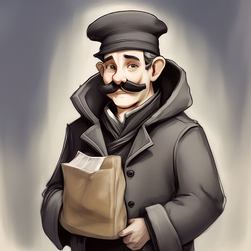 "Village, postman pechkin a man of about fifty, a hat with earflaps on ...