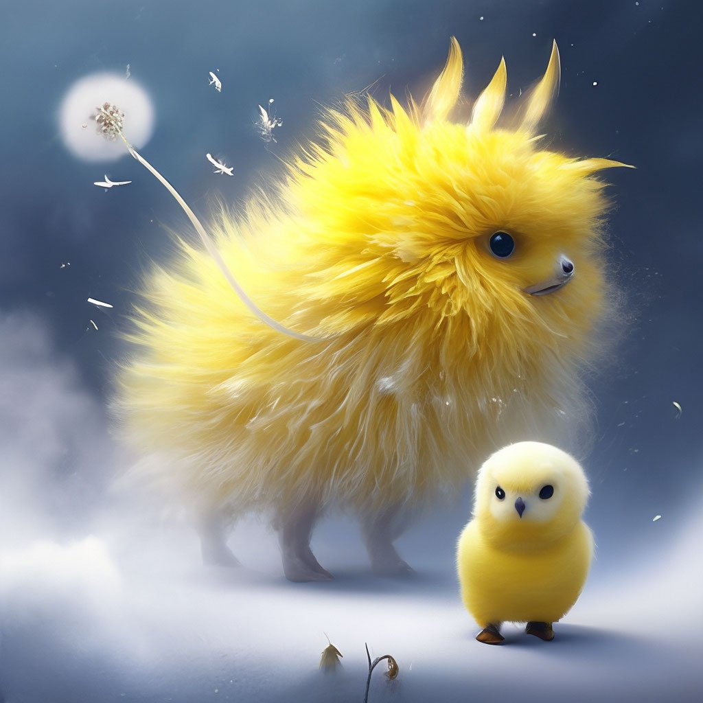 "A strange fluffy yellow cute refined creature of an unknown breed and ...