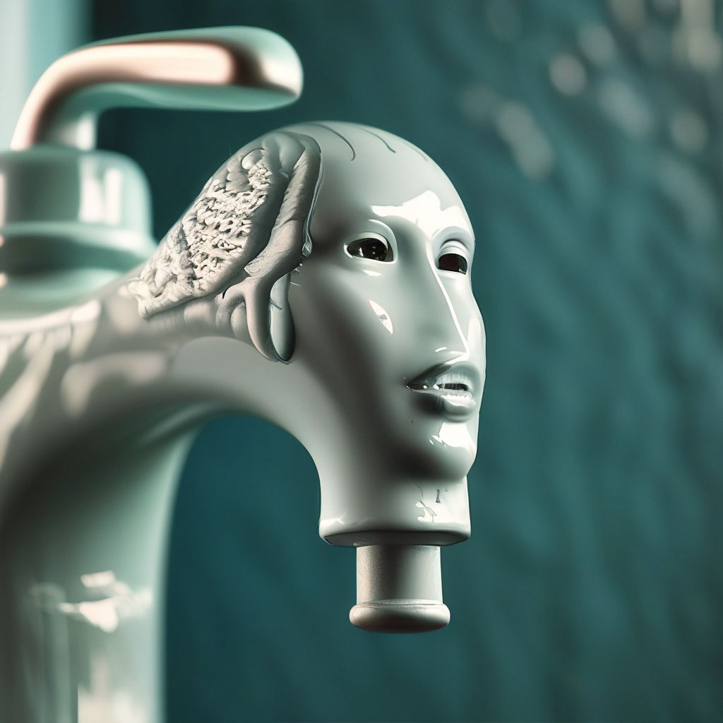 "A water tap with a human face, in detail, close-up." — image created ...