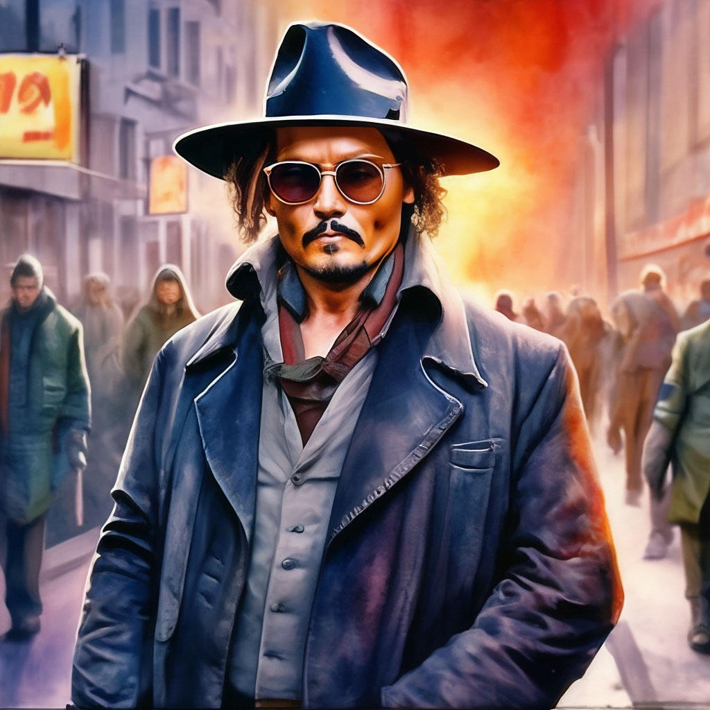 "Johnny Depp, standing on the street, vs stasi agents, aesthetically ...