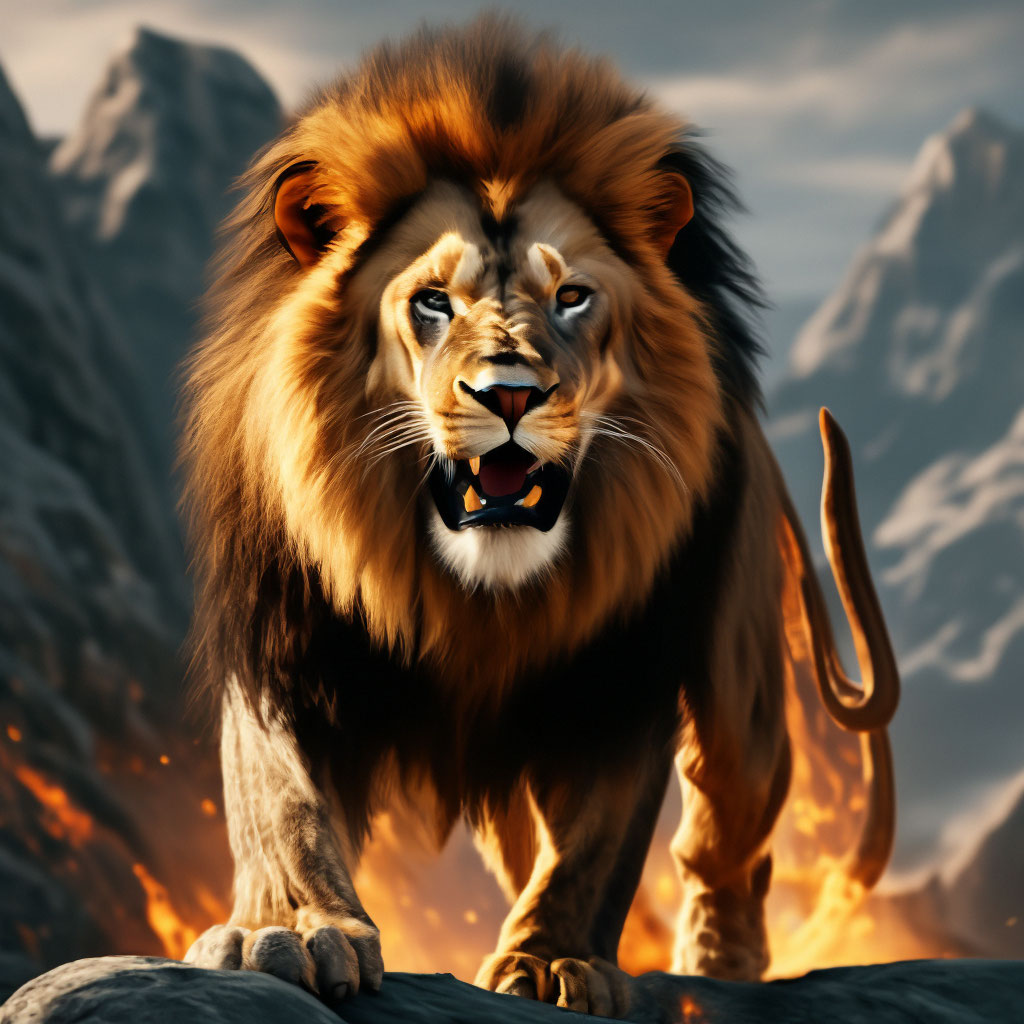"Ava for Lev12 a cool formidable lion, standing in a majestic pose,a ...