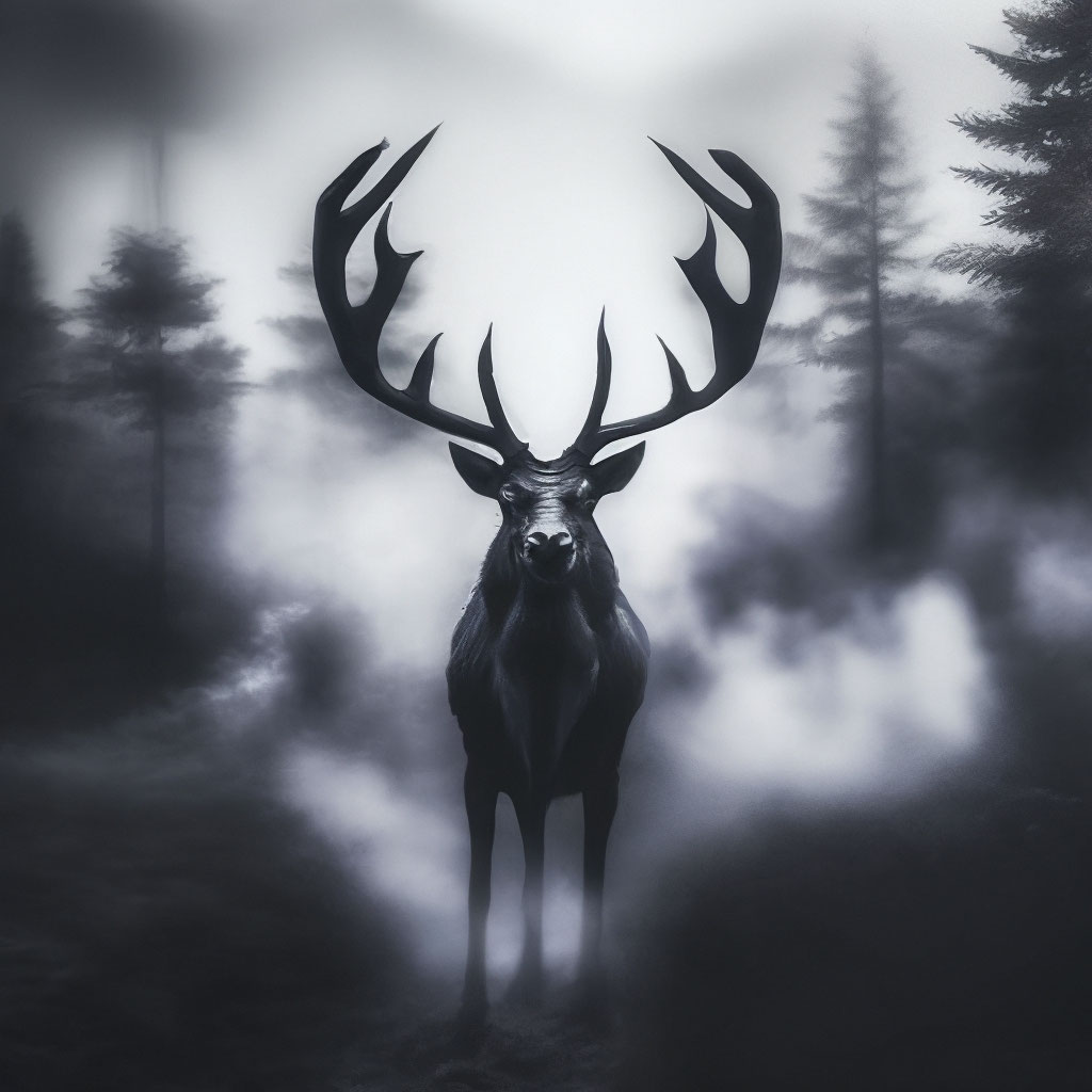 "Norwegian deer evil demon souls in the dark forest in smoke, cheap ...