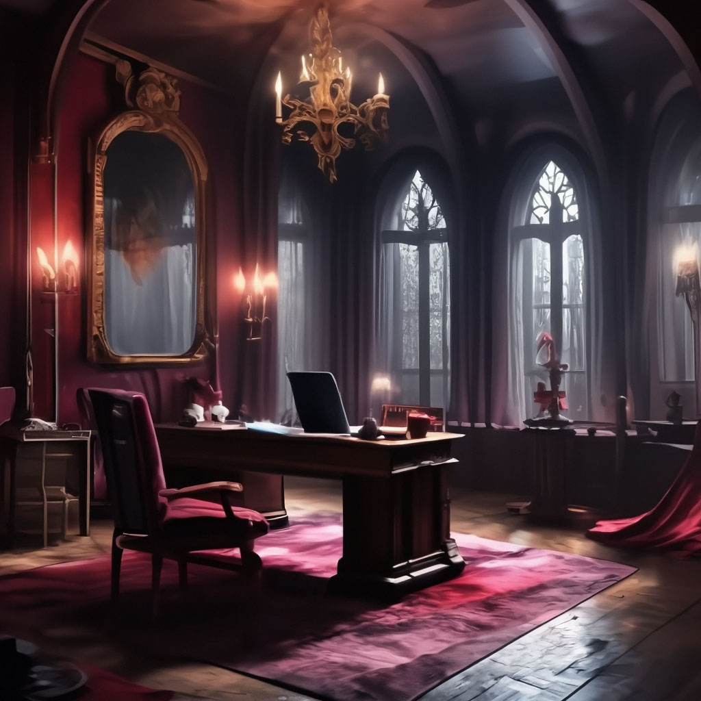 "Vampire's home office in burgundy tones digital painting" — image ...