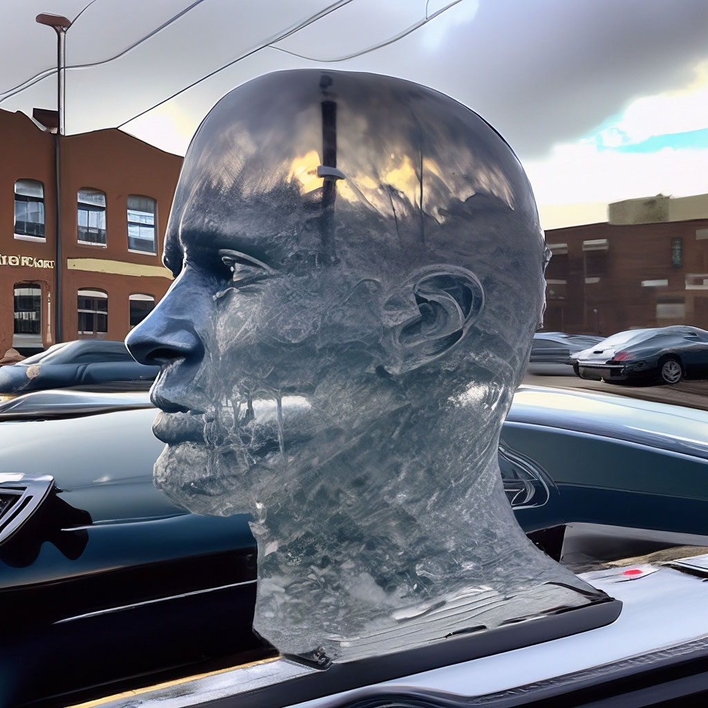 "Head smashed through the windshield" — image created in Shedevrum