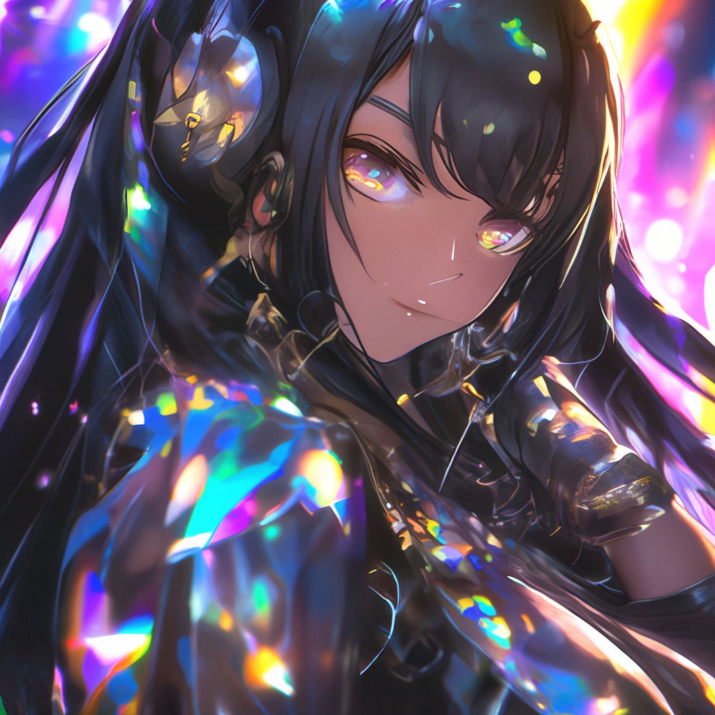 sniper girl ,holographic skin color, unusual appearance, luminous body ...