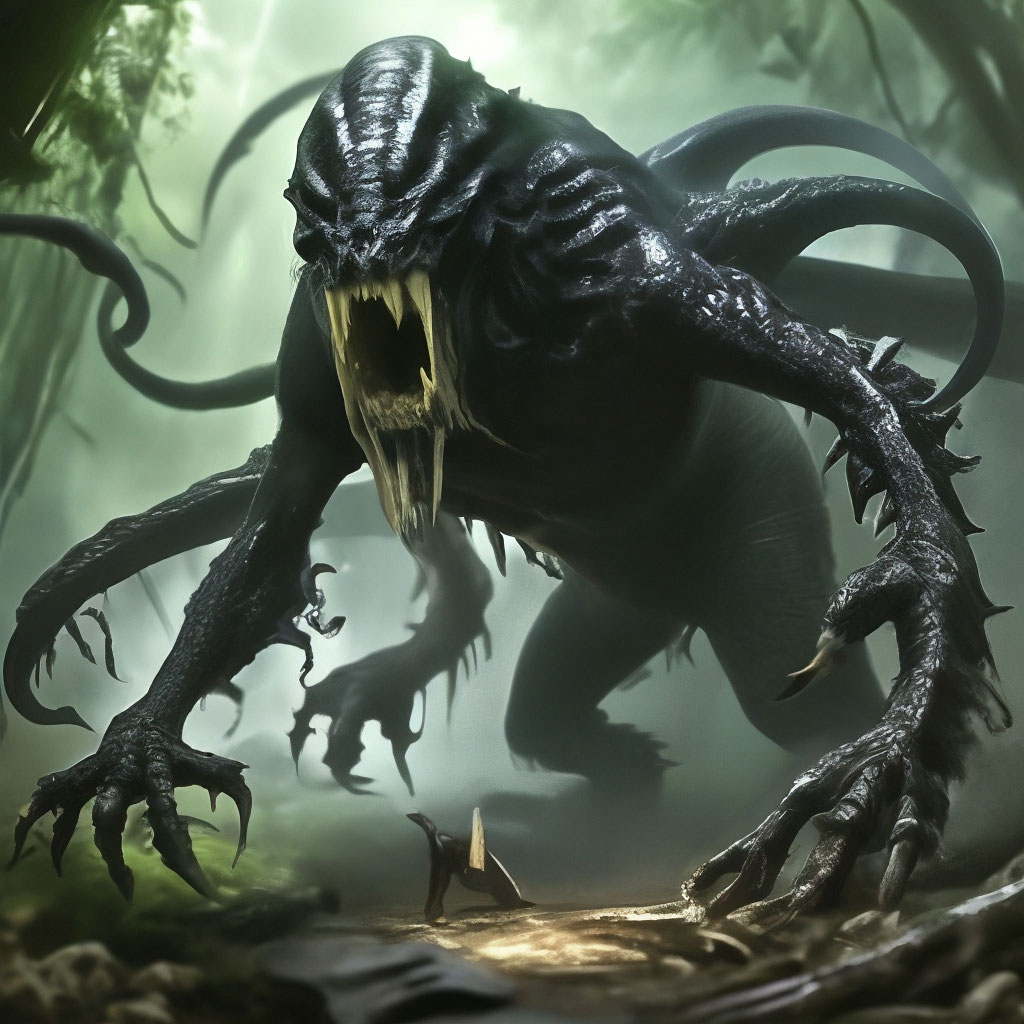 "Amorphous huge black monster made of organic slime rot and tentacles ...