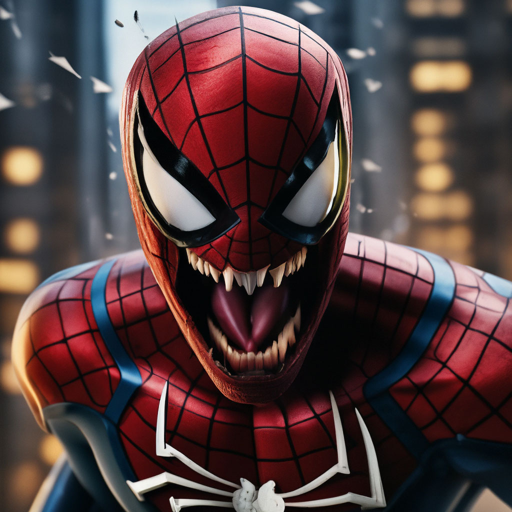"Toothy spider-man" — image created in Shedevrum
