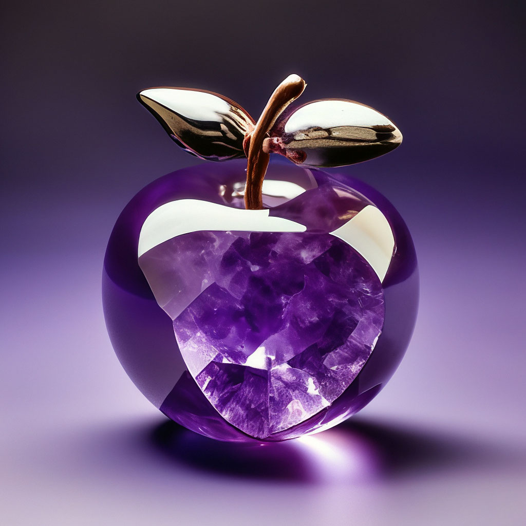 "Amethyst crystal apple" — image created in Shedevrum