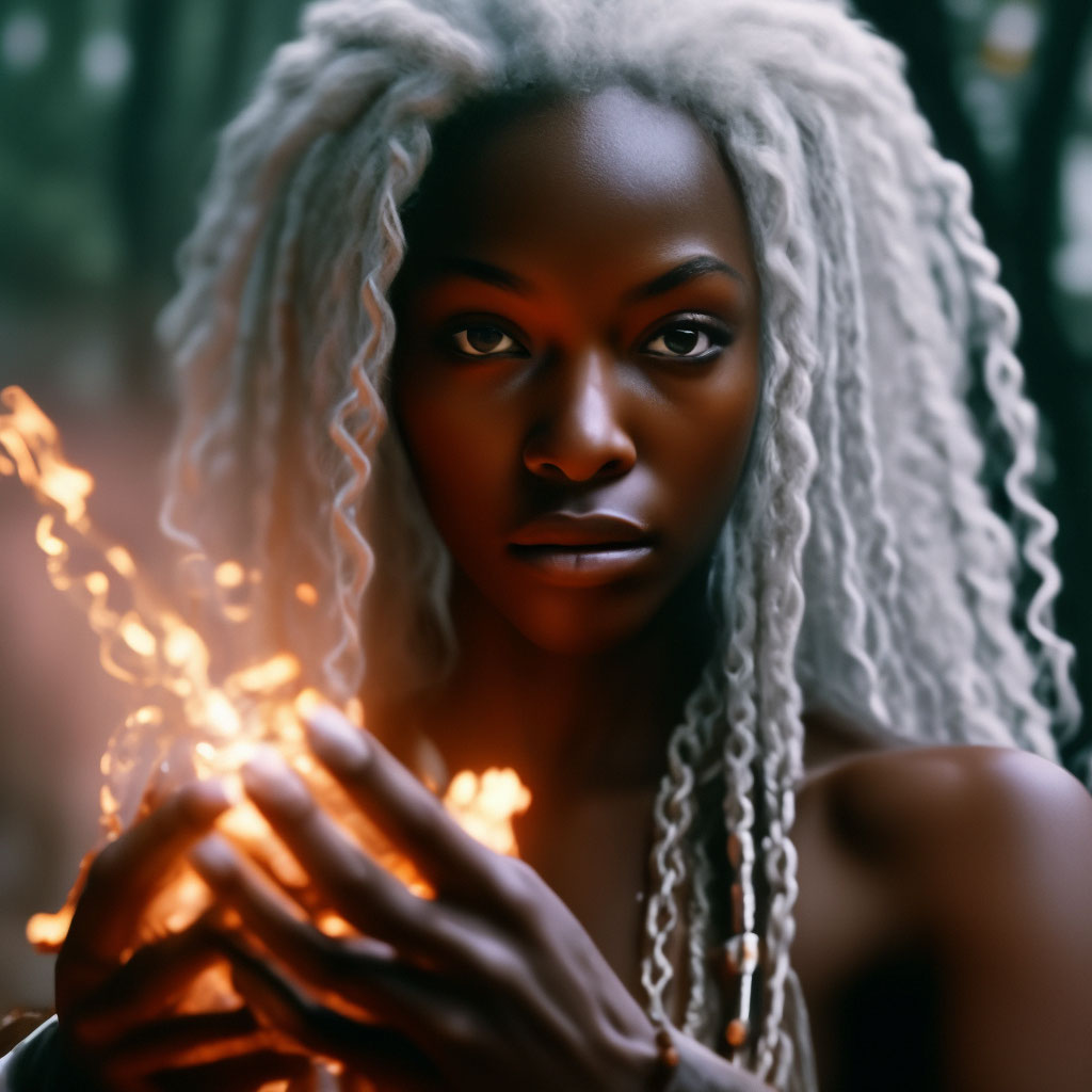 "African albino witch conjures in a fantastic forest, nerd art,high ...