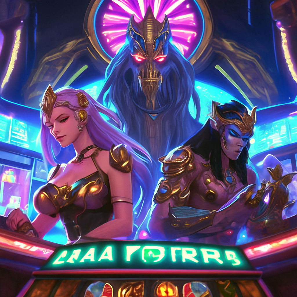"Cyberpunk dryad and satyr spirits casino automate" — image created in ...