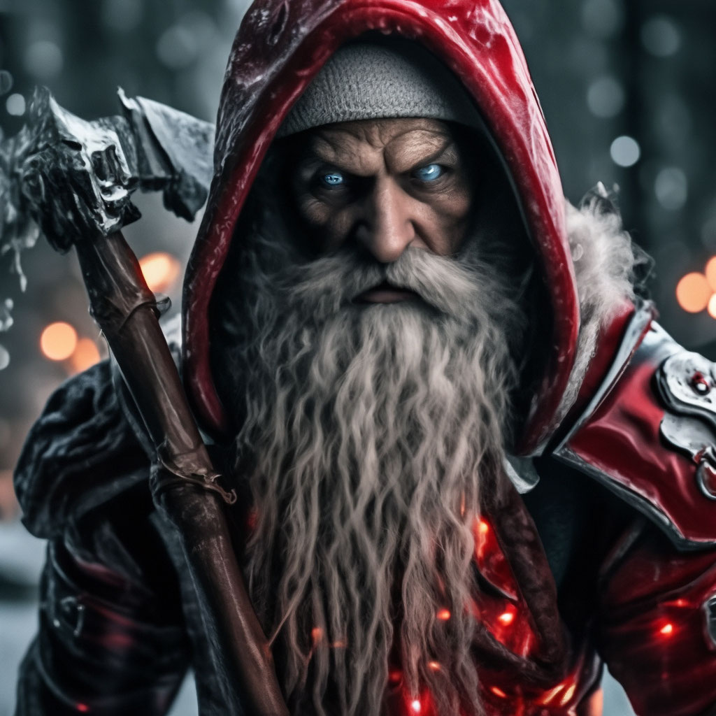 "Santa claus scary with an axe, hd" — image created in Shedevrum