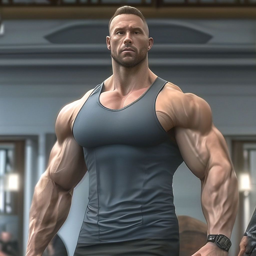 "Big strong man powerful torso tall height hyperrealistically ...
