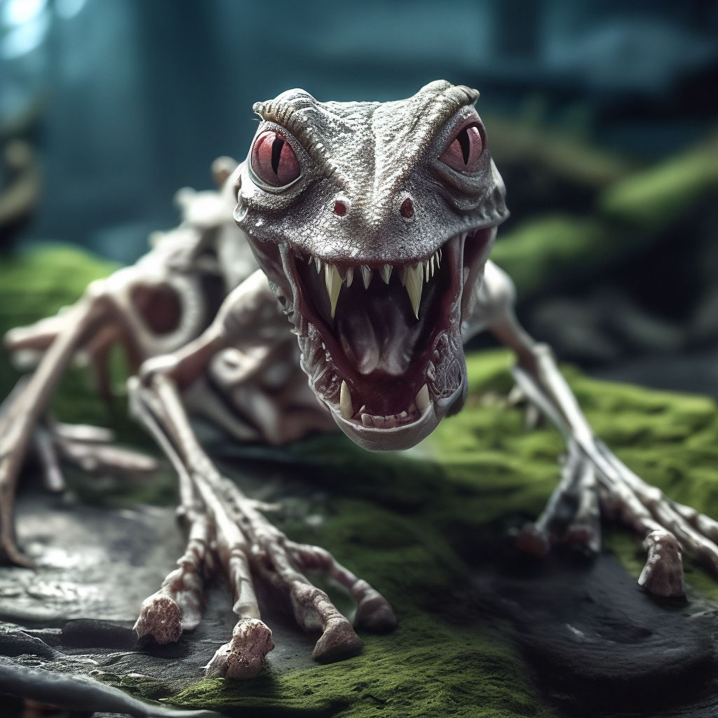 "Horror frog Dinosaur vampire, gradually turns into a skeleton ...