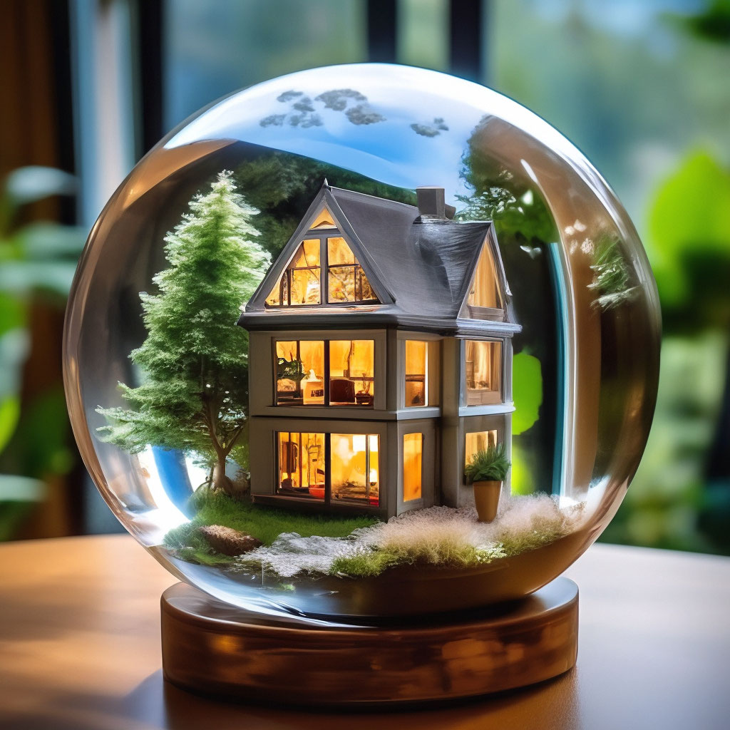 "A small cozy house in a glass ball" — image created in Shedevrum