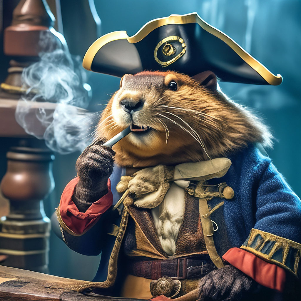"Photo of a beaver in a pirate schooner boatswain's costume, bandana on ...