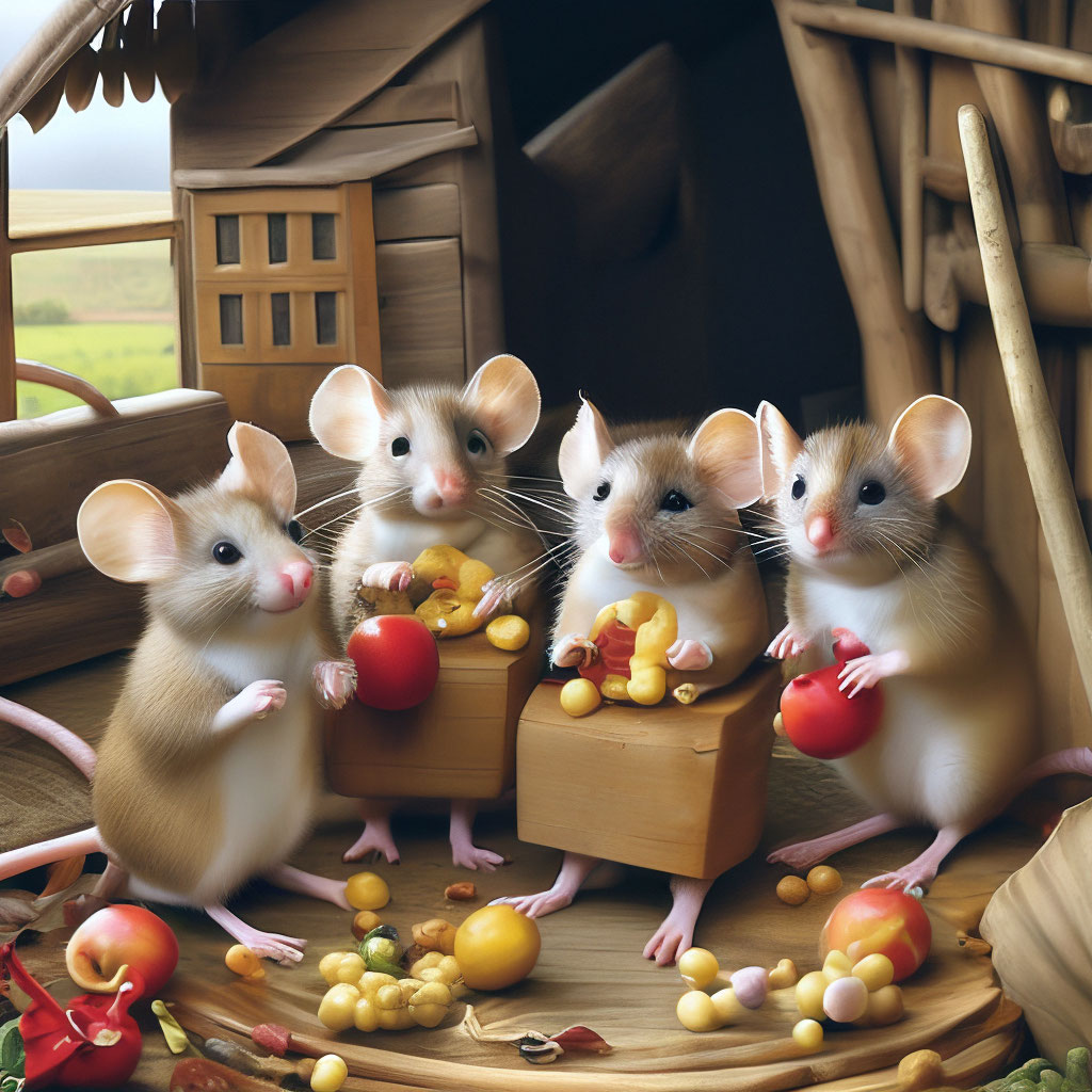 "Mice celebrate in the barn" — image created in Shedevrum