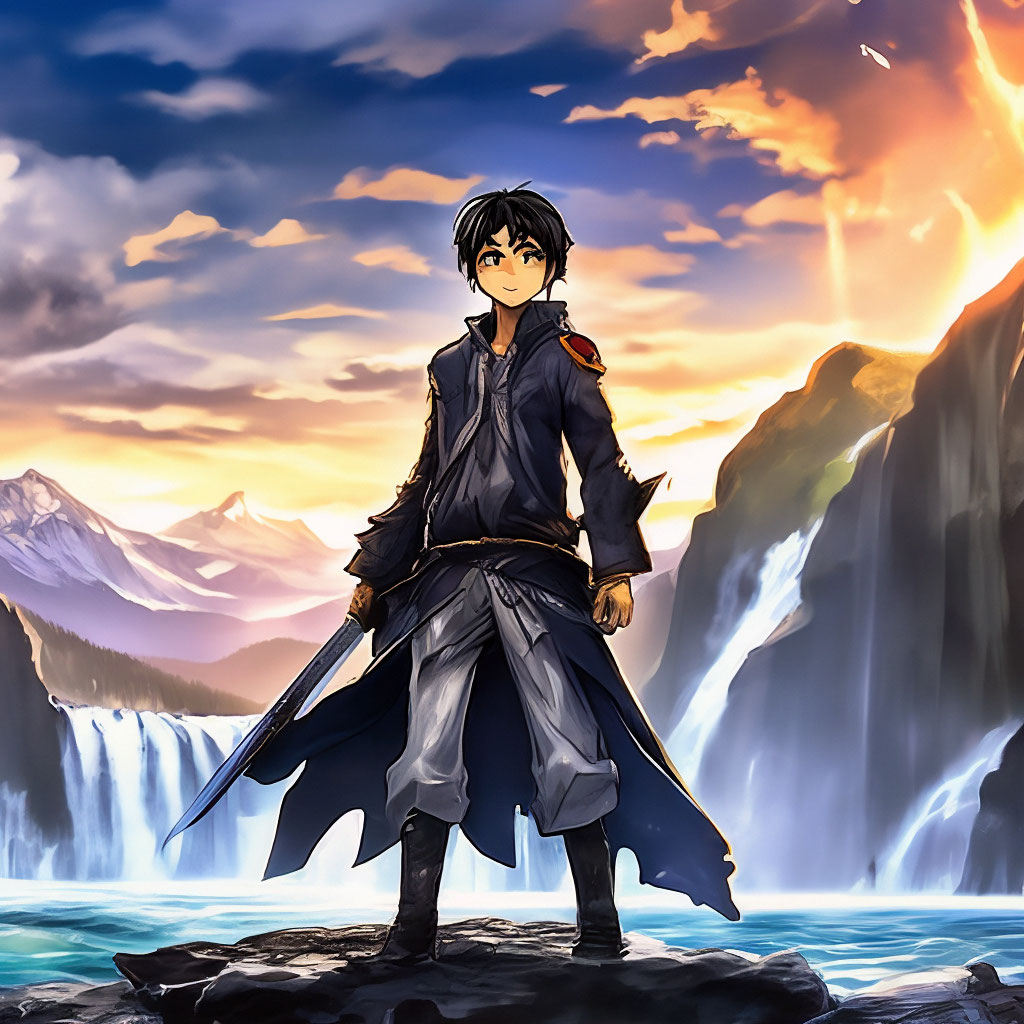 "Kirito stands from the anime sword art online, against the background ...