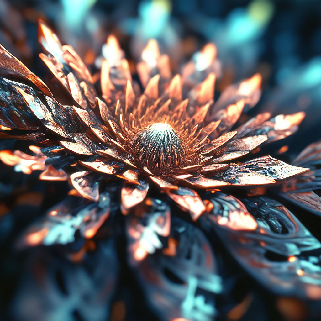 "Abstract bio-mechanical flower in a free perspective. Fractal, depth ...