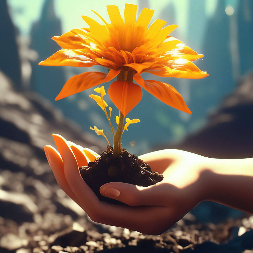 "Hands that hold a handful of earth, and an incredibly beautiful yellow ...