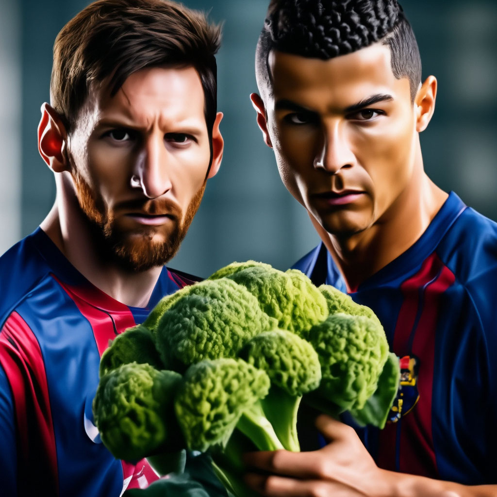 "Messi holds a huge broccoli with Ronaldo, they suddenly realized that ...