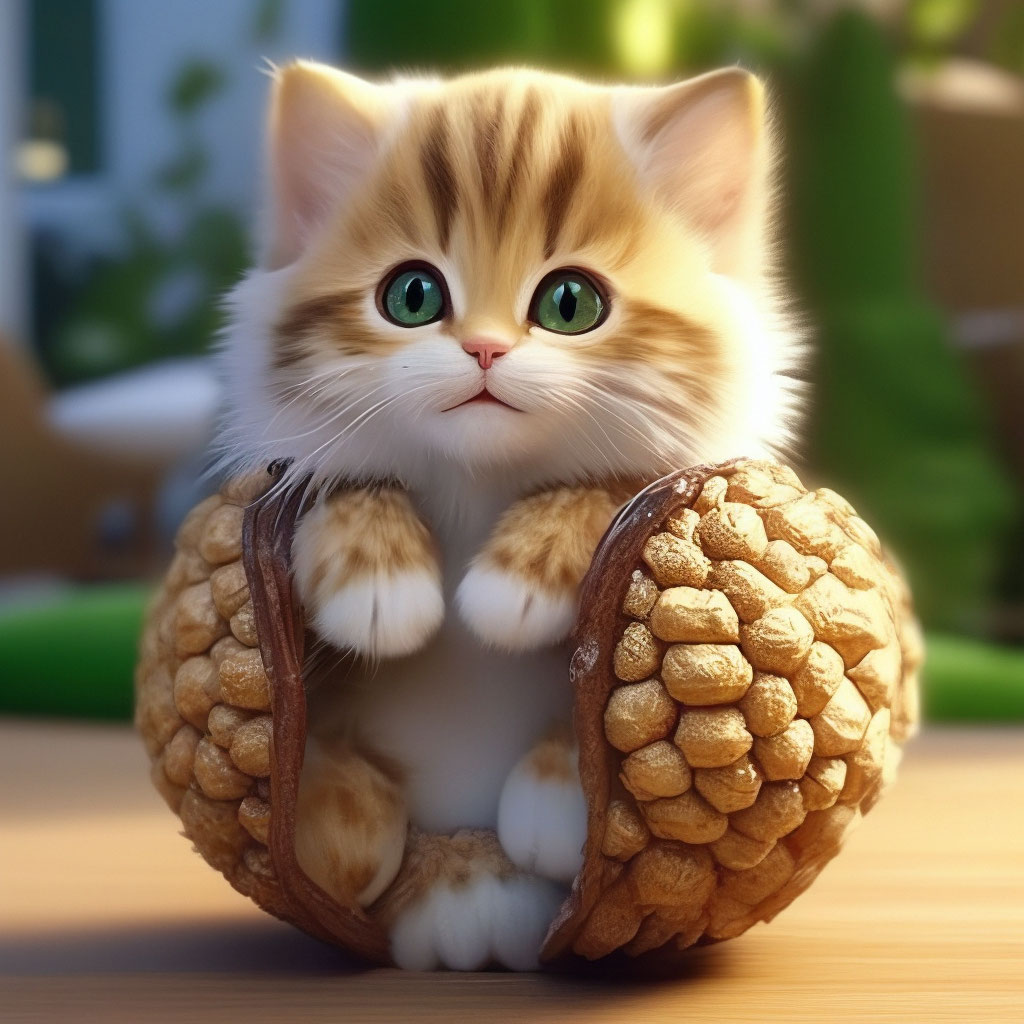 "Beautiful cute fluffy anthropomorphic walnut cat-walnut in the shape ...