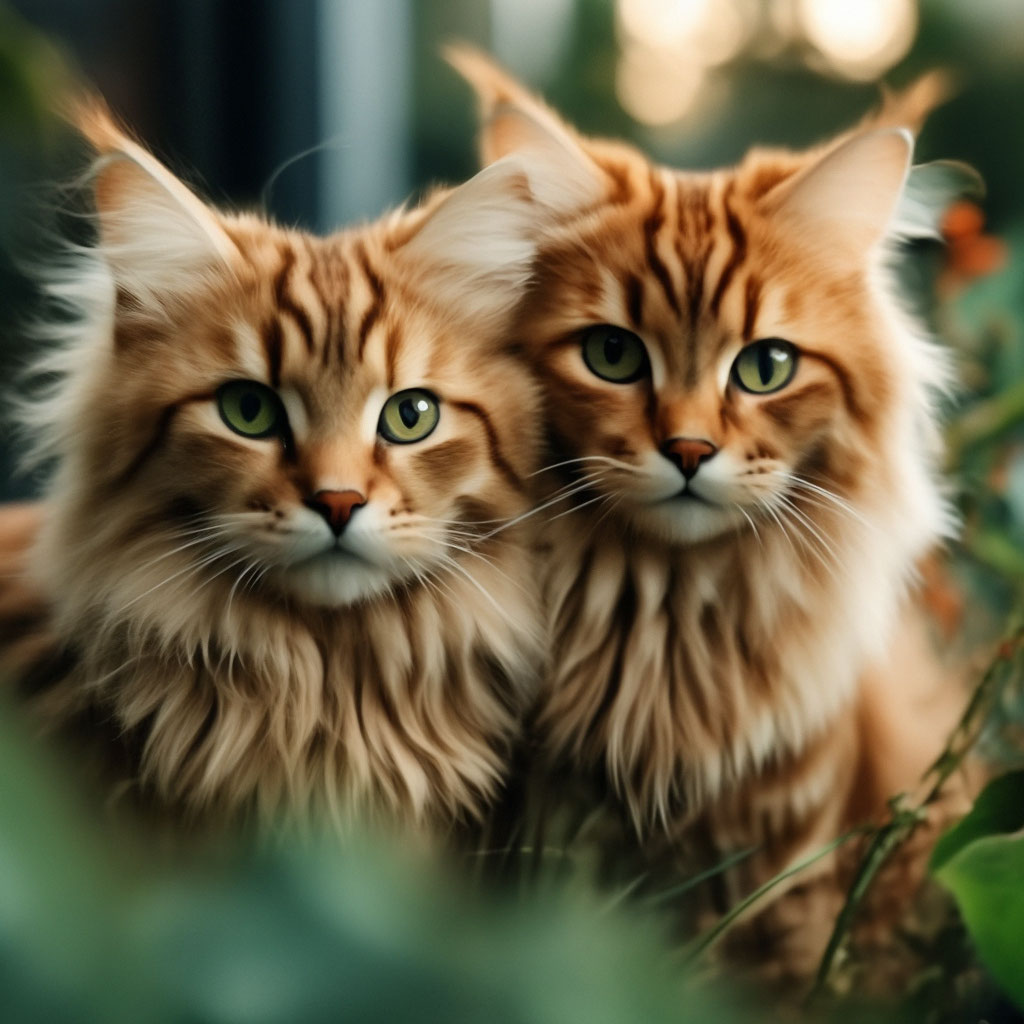 "Two realistic fluffy square Cats 🐈 in the form of thorns 🌵, whale cats ...