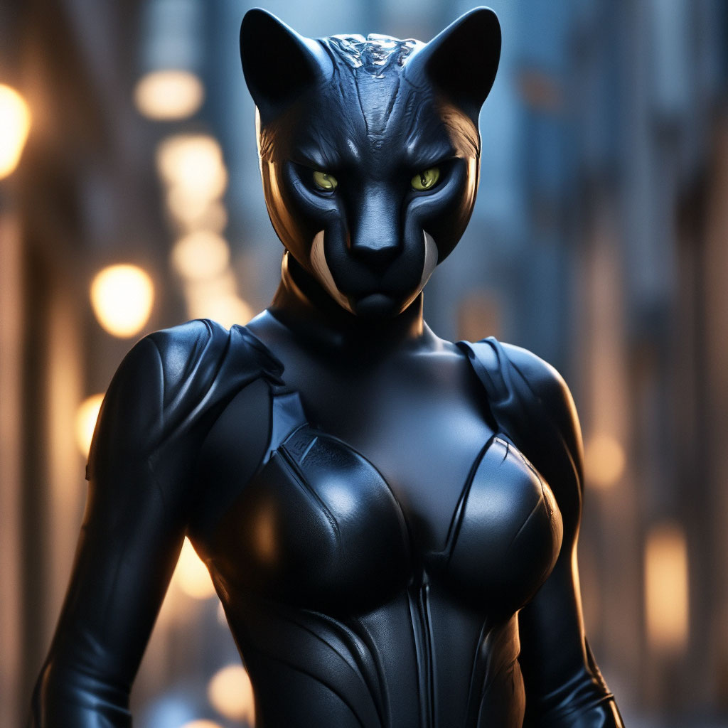 "Panther in a catwoman costume, hyperrealism is beautiful ...