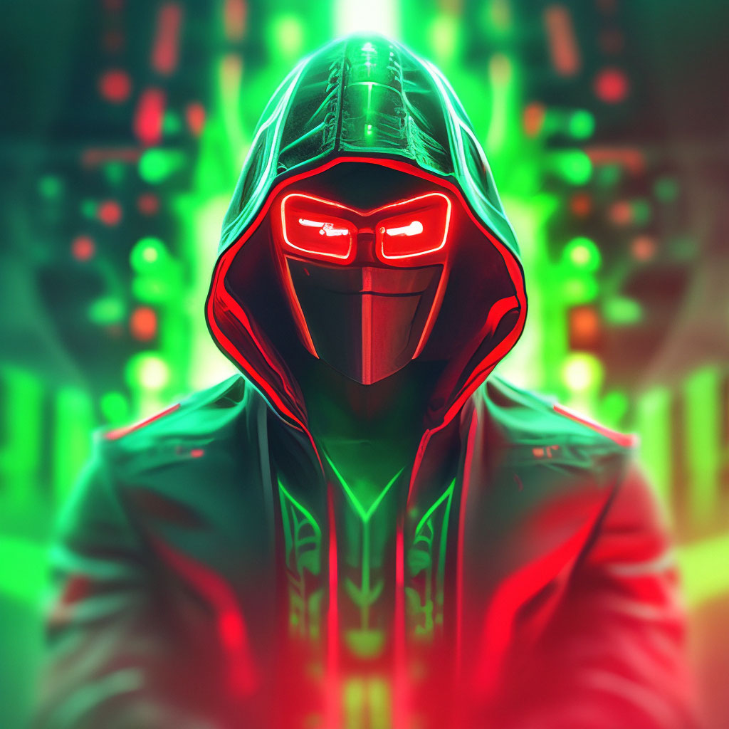 "Hacker avatar in green and red tones with the inscription IDENTITY ...