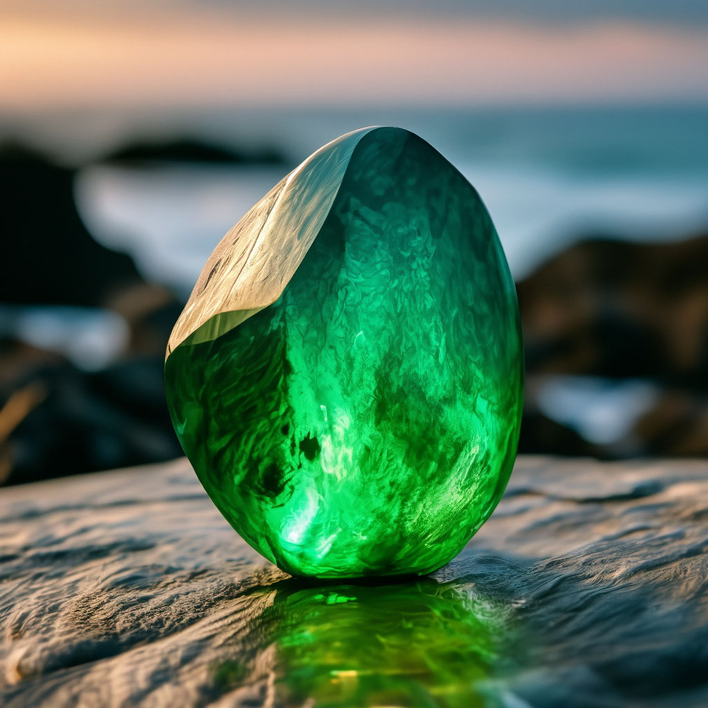 "Emerald green stone, bioluminescence of living organisms, translucent ...