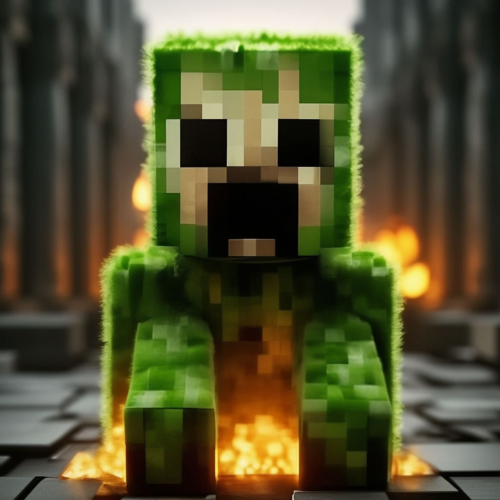"Minecraft creeper made of fur, aesthetically pleasing,hyper detail ...