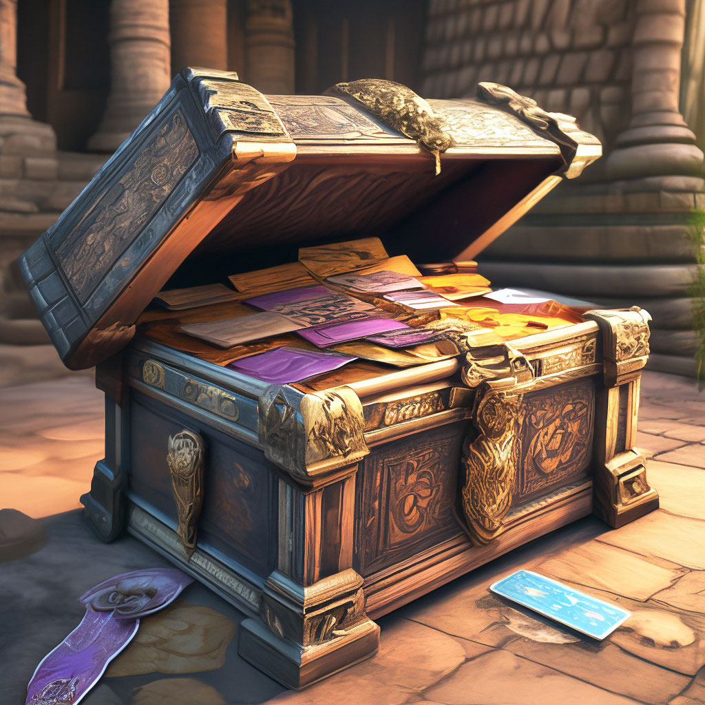 "An ancient chest with scrolls" — image created in Shedevrum