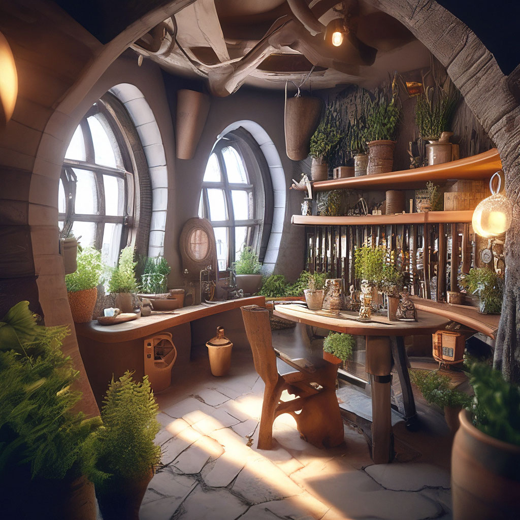 "High degree of detail, the interior of the dwarf's steampunk house ...
