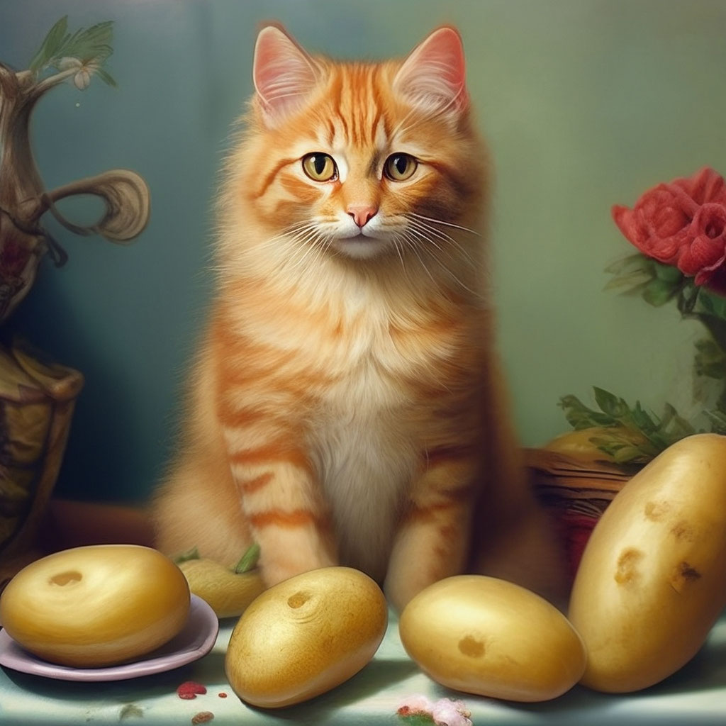 "Cat 🐱potato 🥔 combination" — image created in Shedevrum