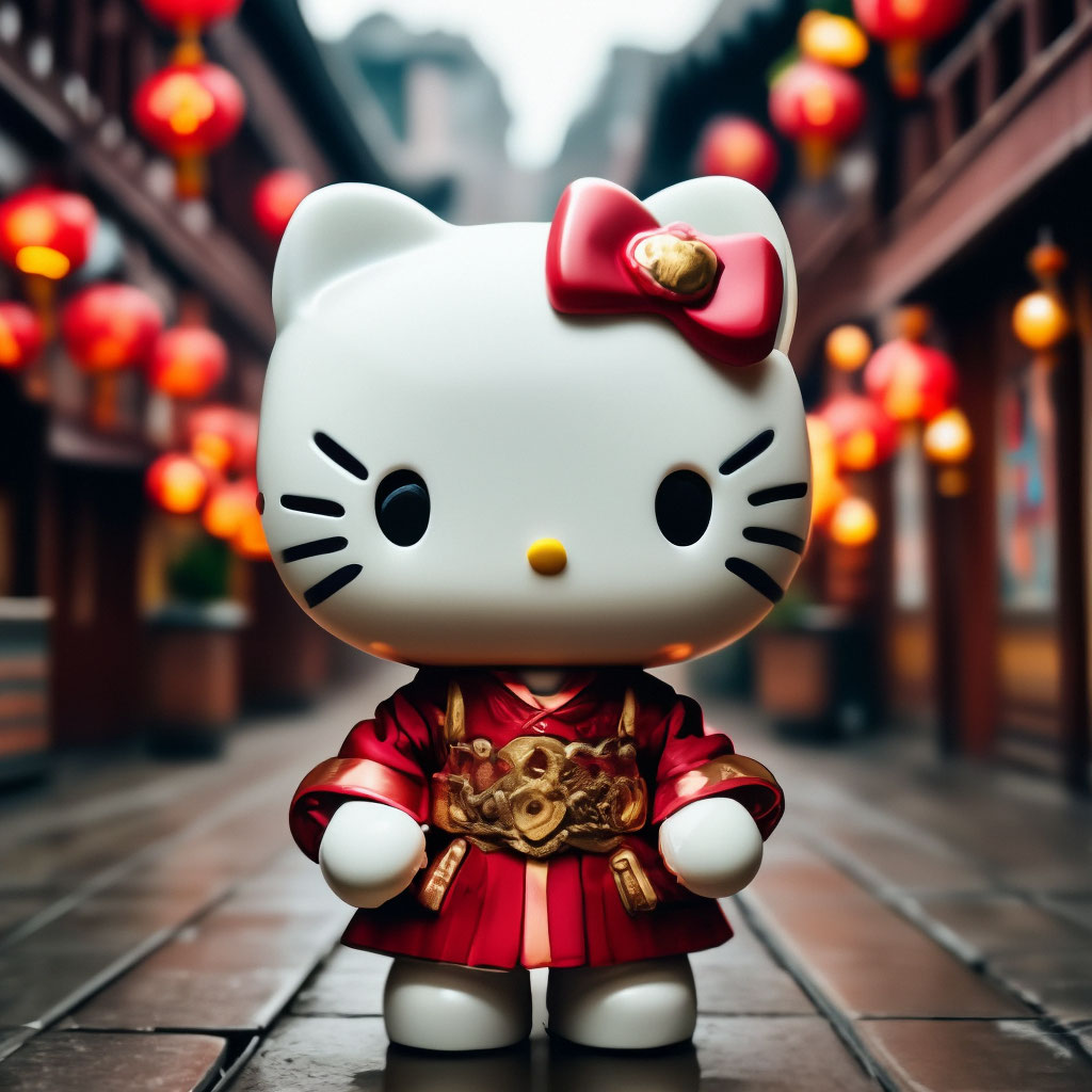 "Hello kitty🩷🐱🩵in china🇨🇳 🪭🏮" — image created in Shedevrum