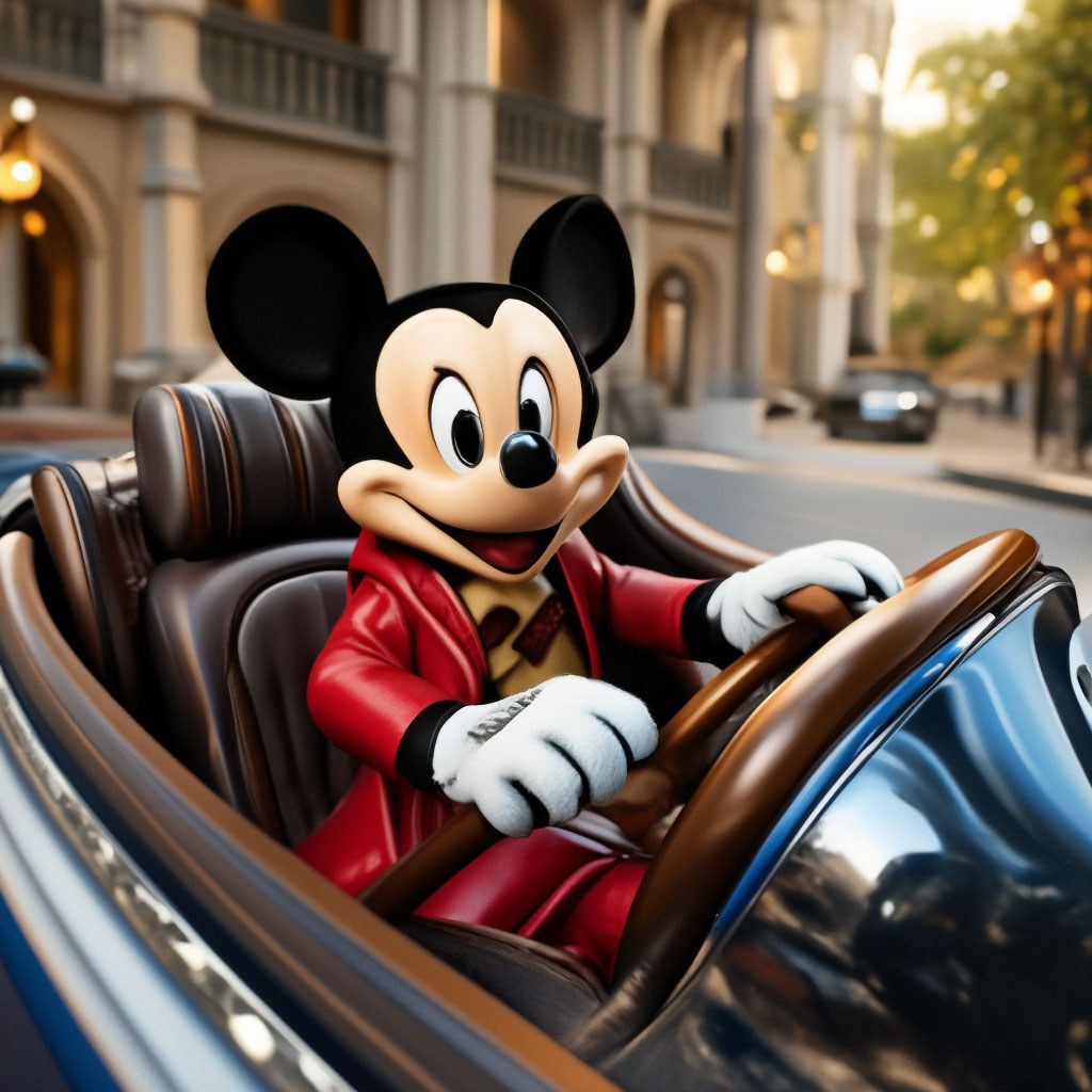 "Mickey mouse driving a luxury car" — image created in Shedevrum