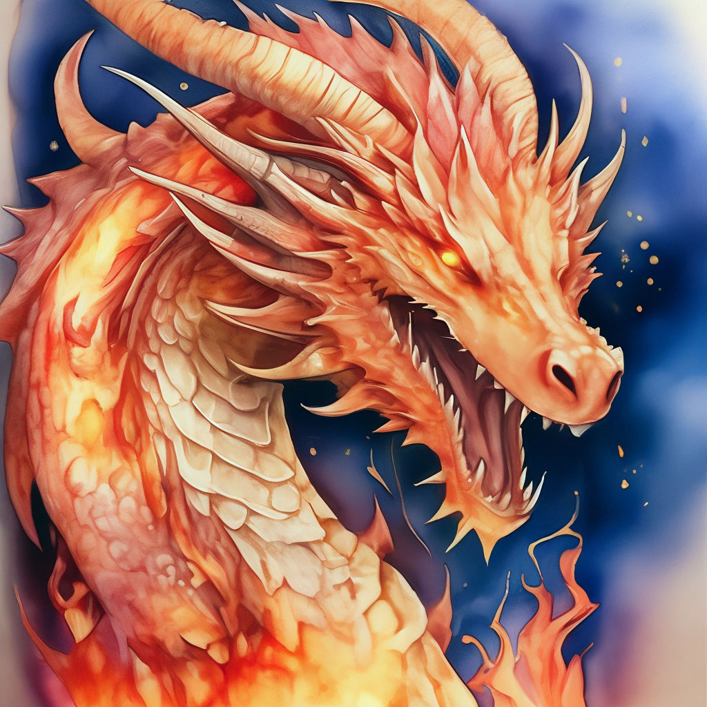 "Fire dragon, flame, detailed drawing, watercolor" — image created in ...