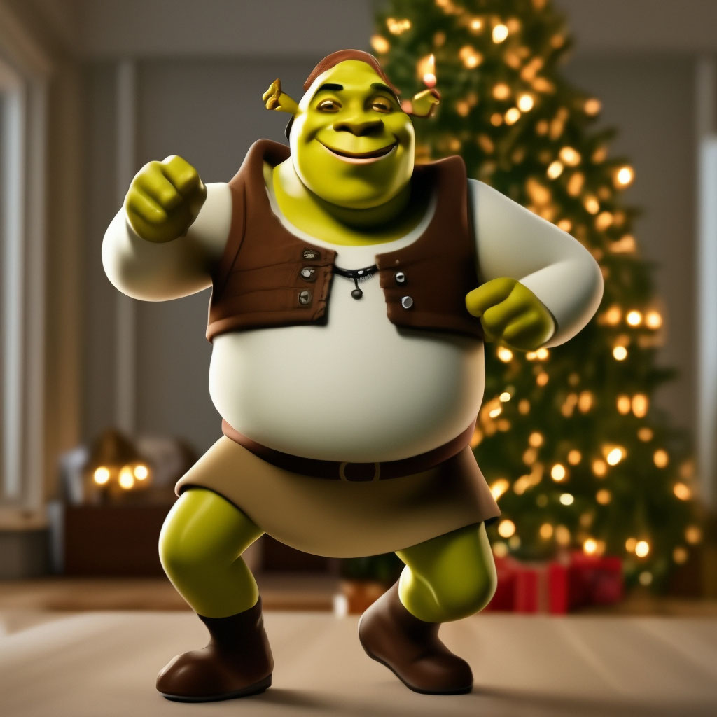 "Shrek is dancing on the Christmas tree" — image created in Shedevrum